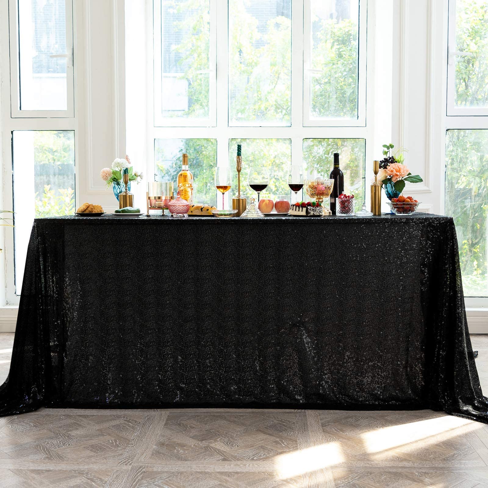 JYFLZQ Black Sequin Tablecloth - 50" x 80'' Rectangular Sparkly Glitter Metallic Table Cloths Table Cover Overly for Halloween, Retirement, Birthday Party, and Graduation Decorations