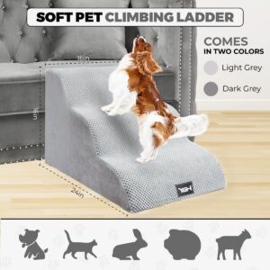 High-Density Foam Dog Stairs, 3-Tier Steps for Dogs & Cats - Durable Ramp for Small/Medium/Older Pets - Bed & Couch Access - 24x16x16 in