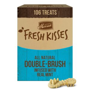 merrick fresh kisses natural dental chews toothbrush treat shape infused with real mint for tiny dogs 5-15 lbs - 106 ct. box