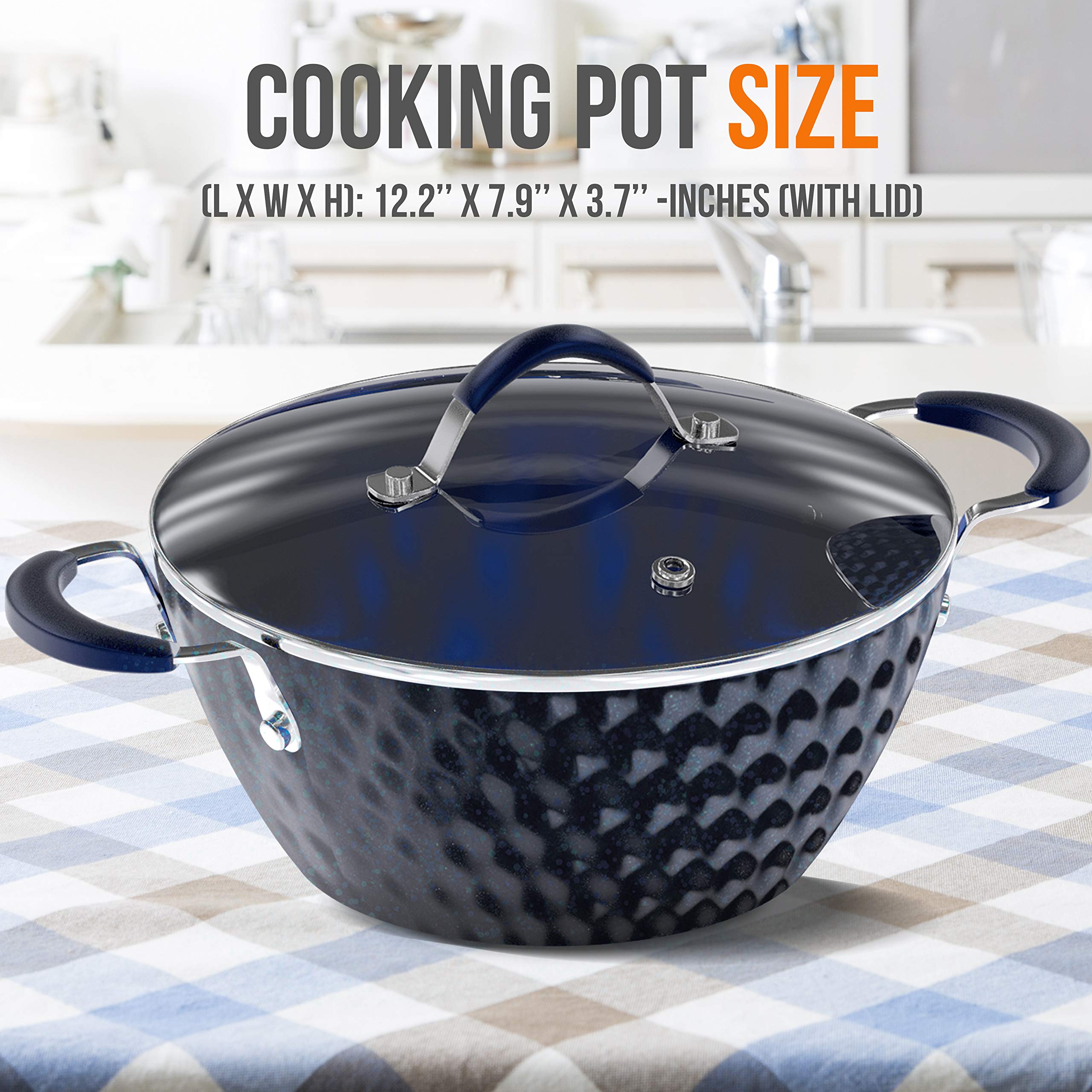 NutriChef Durable Non-Stick Cooking Pot - High-Qualified Kitchen Cookware with See-Through Tempered Glass Lids, 2.1 Quarts, Works with Model: NCCW11DS), One size, Blue - NutriChef PRTNCCW11DSCP