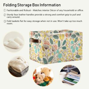 Flowers Square Storage Basket Yellow Floral Storage Bins Canvas Storage Organizer Closet Shelf Organizer for Home Office, 2 Pc