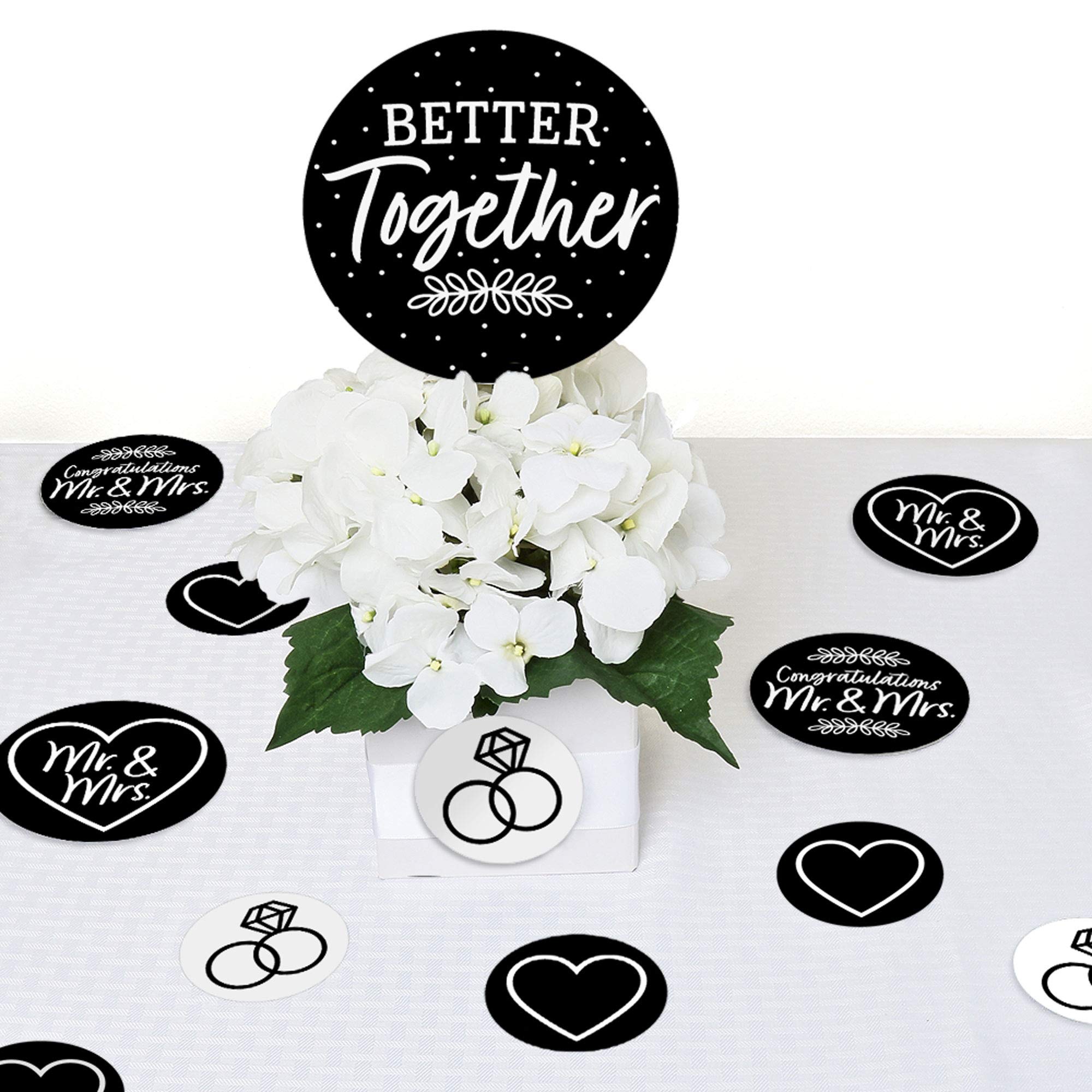 Big Dot of Happiness Mr. and Mrs. - Black and White Wedding or Bridal Shower Giant Circle Confetti - Party Decorations - Large Confetti 27 Count