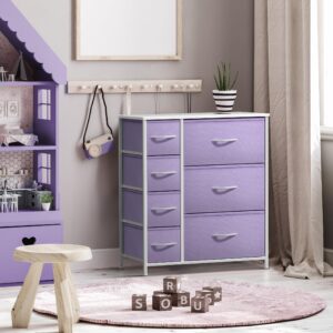 Sorbus Dresser with 7 Drawers - Furniture Storage Chest for Kid’s, Teens, Bedroom, Nursery, Playroom, Clothes, Toys - Steel Frame, Wood Top, Tie-dye Fabric Bins (7-Drawer, Pastel Purple)