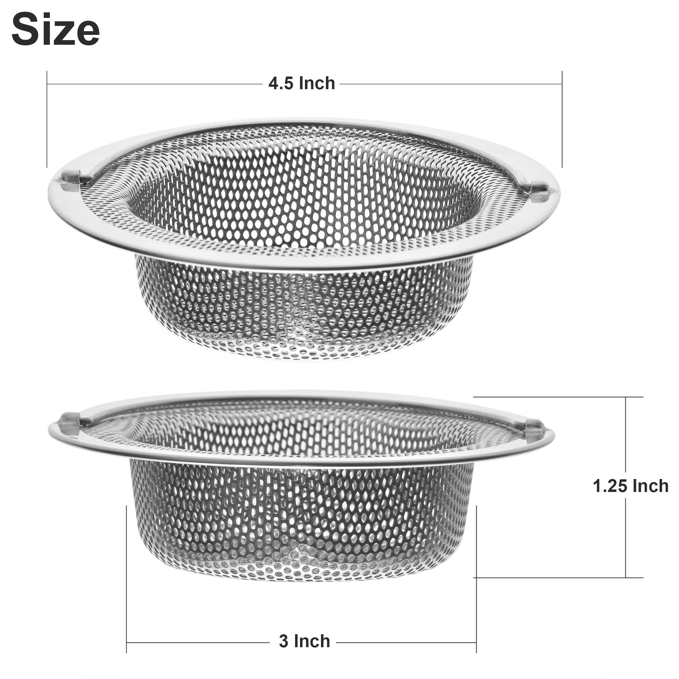 2 Pack - 4.5" Top / 3" Basket - Kitchen Sink Drain Strainer Stainless Steel Large Basket Food Catcher with Handle. Fast Flow and Effective 2/16" Holes