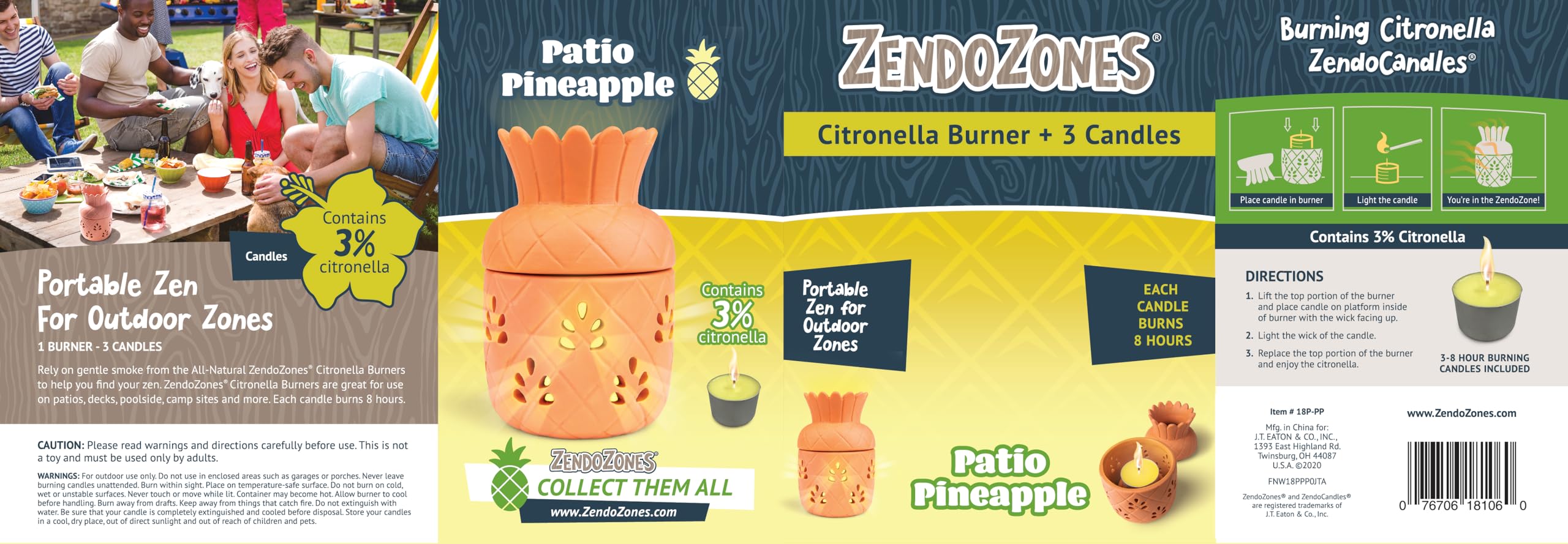 ZendoZones Patio Pineapple Citronella Candle Burner – 8-Hour Protection, for Patios & Outdoor Spaces