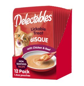 hartz delectables bisque non-seafood chicken & beef lickable wet cat treats, 12 count , 1.40 ounce (pack of 12)