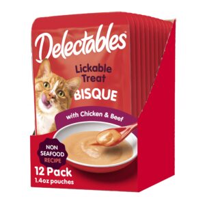 Hartz Delectables Bisque Non-Seafood Chicken & Beef Lickable Wet Cat Treats, 12 Count , 1.40 Ounce (Pack of 12)