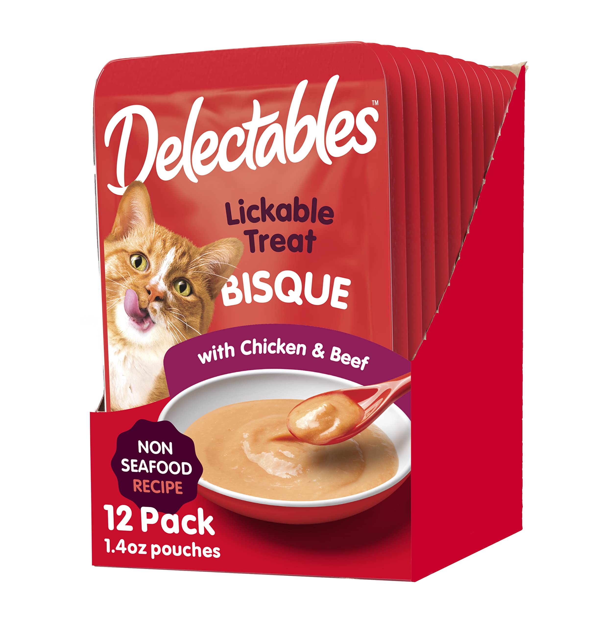 Hartz Delectables Bisque Non-Seafood Chicken & Beef Lickable Wet Cat Treats, 12 Count , 1.40 Ounce (Pack of 12)