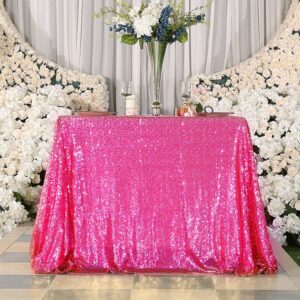 jyflzq fuchsia sequin tablecloth 50" x 50" small square sparkly drape table cloths table cover overlay for wedding birthday party baby bridal shower