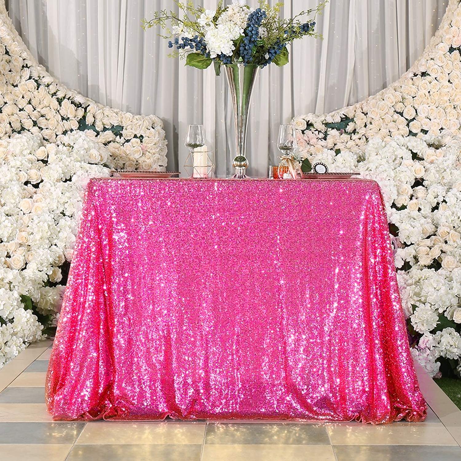 JYFLZQ Fuchsia Sequin Tablecloth 50" x 50" Small Square Sparkly Drape Table Cloths Table Cover Overlay for Wedding Birthday Party Baby Bridal Shower