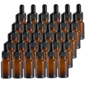 kingrol 30 pack 10ml amber glass bottles with eye dropper, glass dropper bottles for essential oils, perfumes, aromatherapy, chemistry lab chemicals