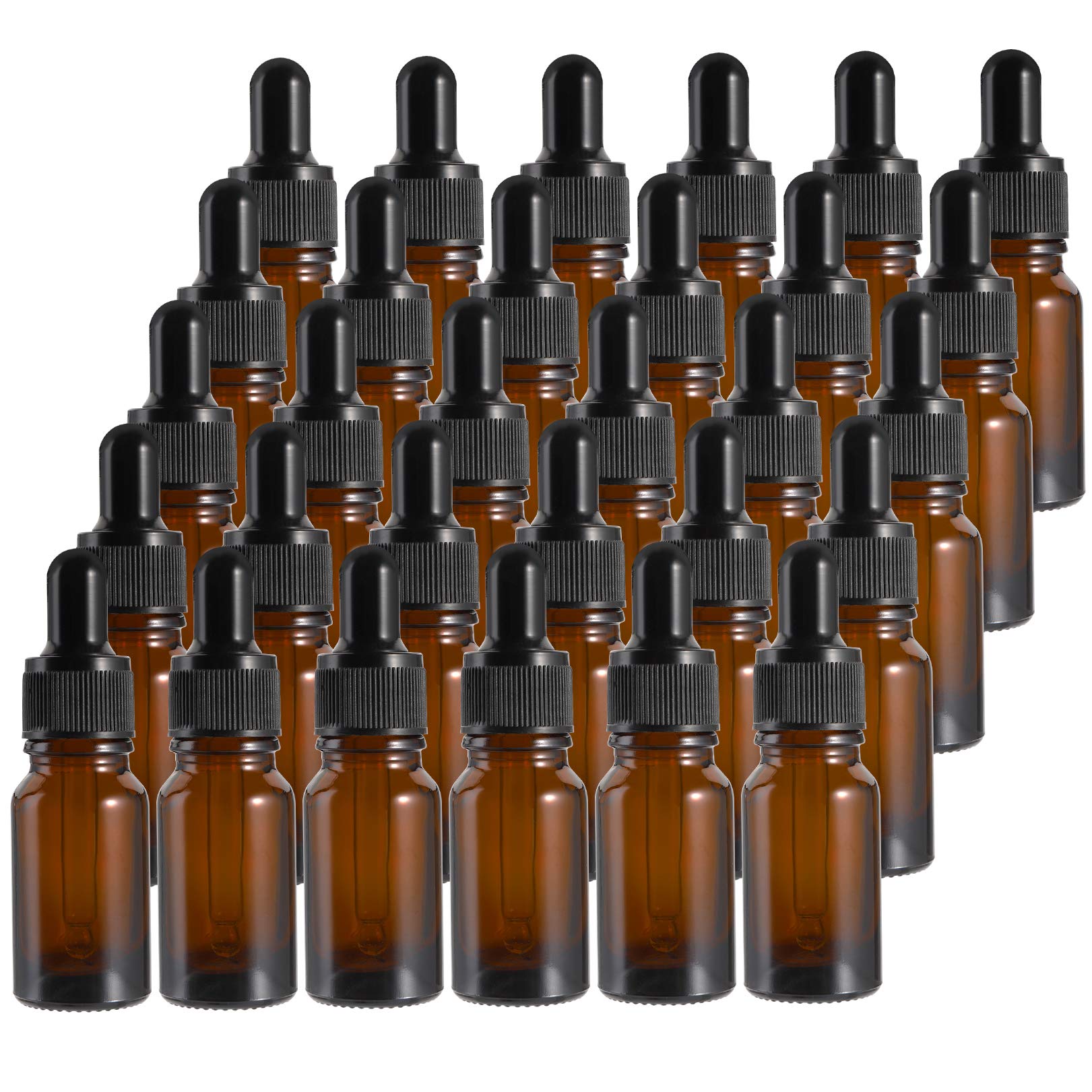 Kingrol 30 Pack 10ml Amber Glass Bottles with Eye Dropper, Glass Dropper Bottles for Essential Oils, Perfumes, Aromatherapy, Chemistry Lab Chemicals