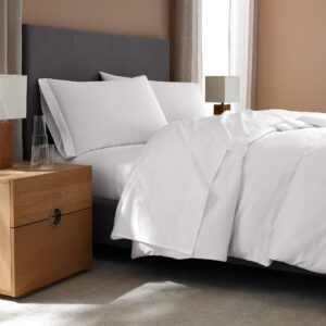 h by frette sateen junior suite bed bundle (queen) - luxury all-white bedding bundle/includes pillowcases, top sheet, fitted sheet, and duvet cover