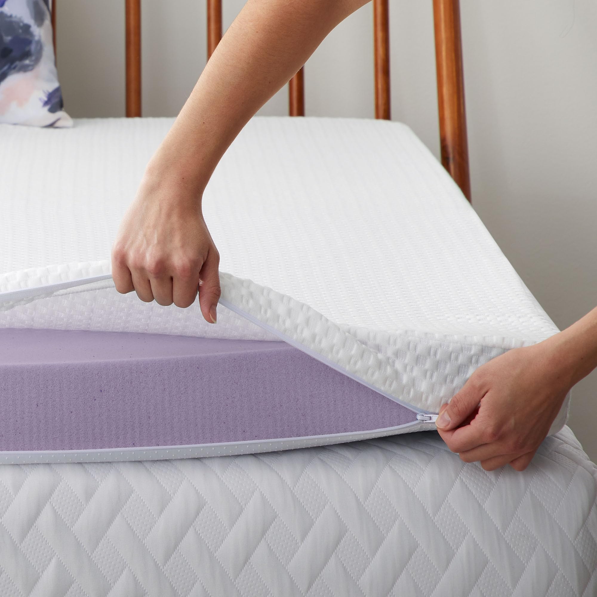 LUCID Lavender Infused Memory Foam Mattress Topper with Cover – 3 Inch Mattress Topper – 5 Comfort Zones Relieve Pressure – CertiPUR-US Certified Foam - Full XL