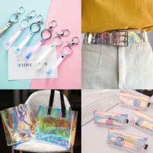 GORGECRAFT 40"x8"PVC Holographic Sheet Transparent Iridescent Opal Roll Vinyl Rainbow Glossy Clear Film Mirrored Foil Laser Fabric for Craft Cutters Shoes Bag Sewing Patchwork Window(Blue)