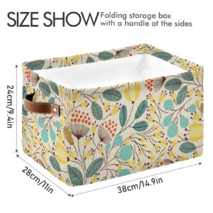 Flowers Square Storage Basket Yellow Floral Storage Bins Canvas Storage Organizer Closet Shelf Organizer for Home Office, 2 Pc