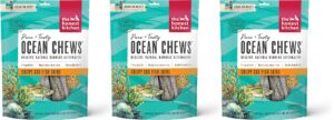 the honest kitchen 3 pack of crispy cod fish skins ocean chews single-ingredient dog treats, 5.5 ounces each