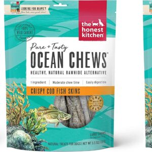 The Honest Kitchen 3 Pack of Crispy Cod Fish Skins Ocean Chews Single-Ingredient Dog Treats, 5.5 Ounces Each