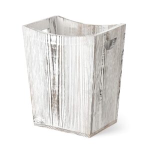 bty wood trash can, farmhouse small square wastebasket bin, rustic style wooden waste bin with convenient handle for bathroom, kitchen, bedroom, office - rustic grey