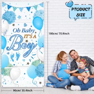 Baby Shower Decorations, Welcome It is a Boy Sign Banner Door Cover Blue Photo Backdrop for Baby Shower Party Supplies, 70.87 x 35.43 inch