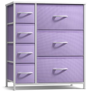 Sorbus Dresser with 7 Drawers - Furniture Storage Chest for Kid’s, Teens, Bedroom, Nursery, Playroom, Clothes, Toys - Steel Frame, Wood Top, Tie-dye Fabric Bins (7-Drawer, Pastel Purple)