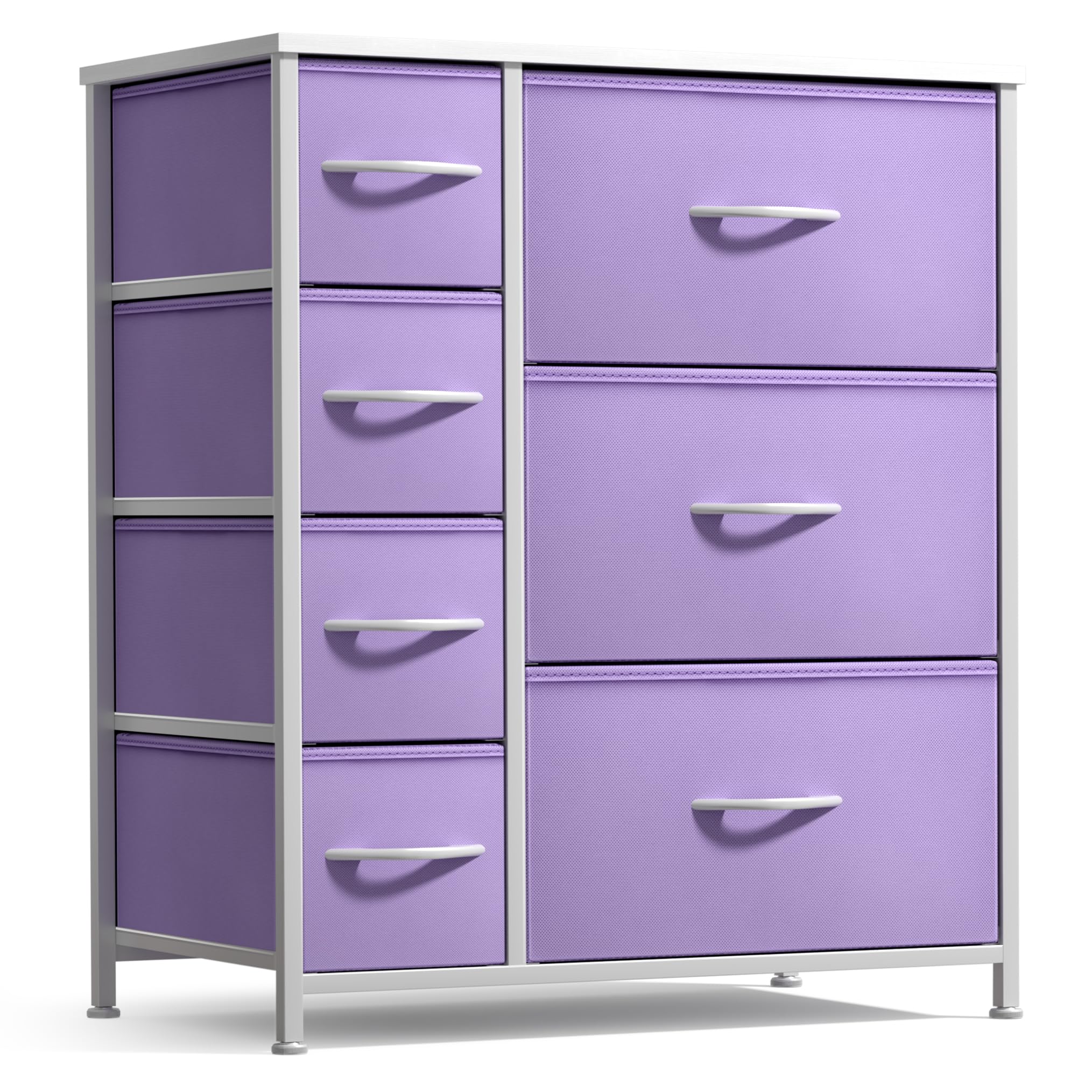 Sorbus Dresser with 7 Drawers - Furniture Storage Chest for Kid’s, Teens, Bedroom, Nursery, Playroom, Clothes, Toys - Steel Frame, Wood Top, Tie-dye Fabric Bins (7-Drawer, Pastel Purple)