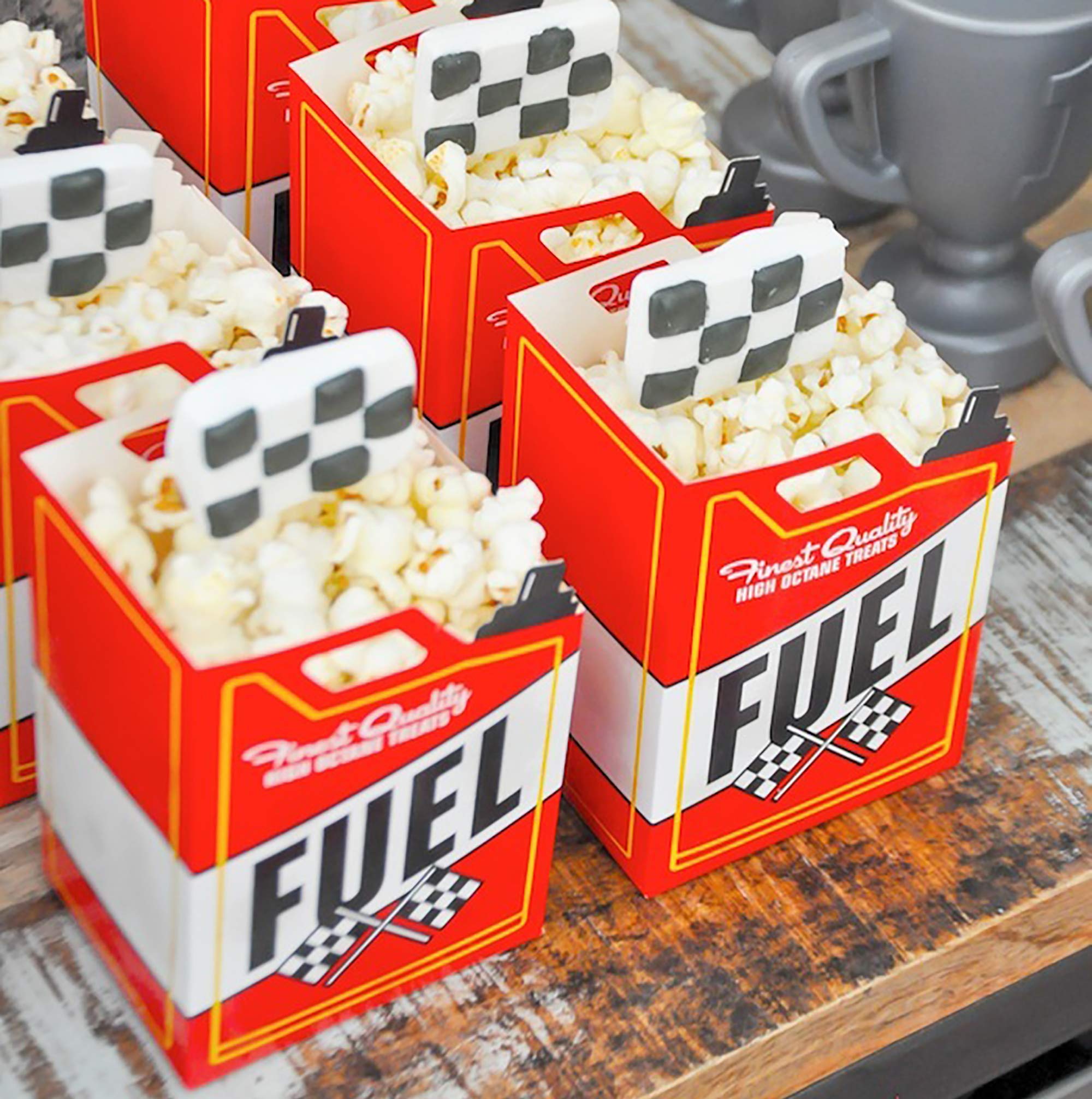 4E's Novelty 24 Race Car Popcorn Treat Boxes with 24 Checkered Flags, Black and White Racing Flag 6" x 4" (Serves 24) For Race Car Birthday Party Supplies, Monster Truck, Racing Theme Decorations