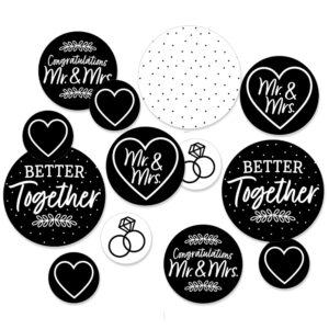 Big Dot of Happiness Mr. and Mrs. - Black and White Wedding or Bridal Shower Giant Circle Confetti - Party Decorations - Large Confetti 27 Count