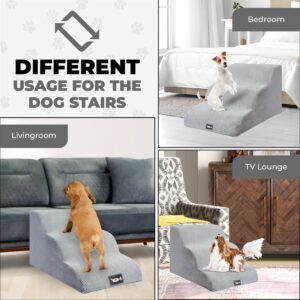 High-Density Foam Dog Stairs, 3-Tier Steps for Dogs & Cats - Durable Ramp for Small/Medium/Older Pets - Bed & Couch Access - 24x16x16 in