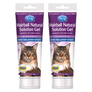 pet-ag hairball natural solution gel supplement for cats - 3.5 oz, pack of 2 - helps prevent and reduce hairballs in cats 6 months and older - petrolatum free