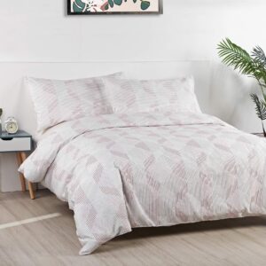 SINGINGLORY Duvet Cover King Size with Geometric Stripe, 3 Pieces Lightweight 100% Soft Cotton Bedding Cover with Button Closure, 1 Duvet Cover and 2 Pillowcases (White, 104x90 Inch)