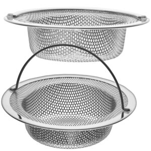 2 pack - 4.5" top / 3" basket - kitchen sink drain strainer stainless steel large basket food catcher with handle. fast flow and effective 2/16" holes