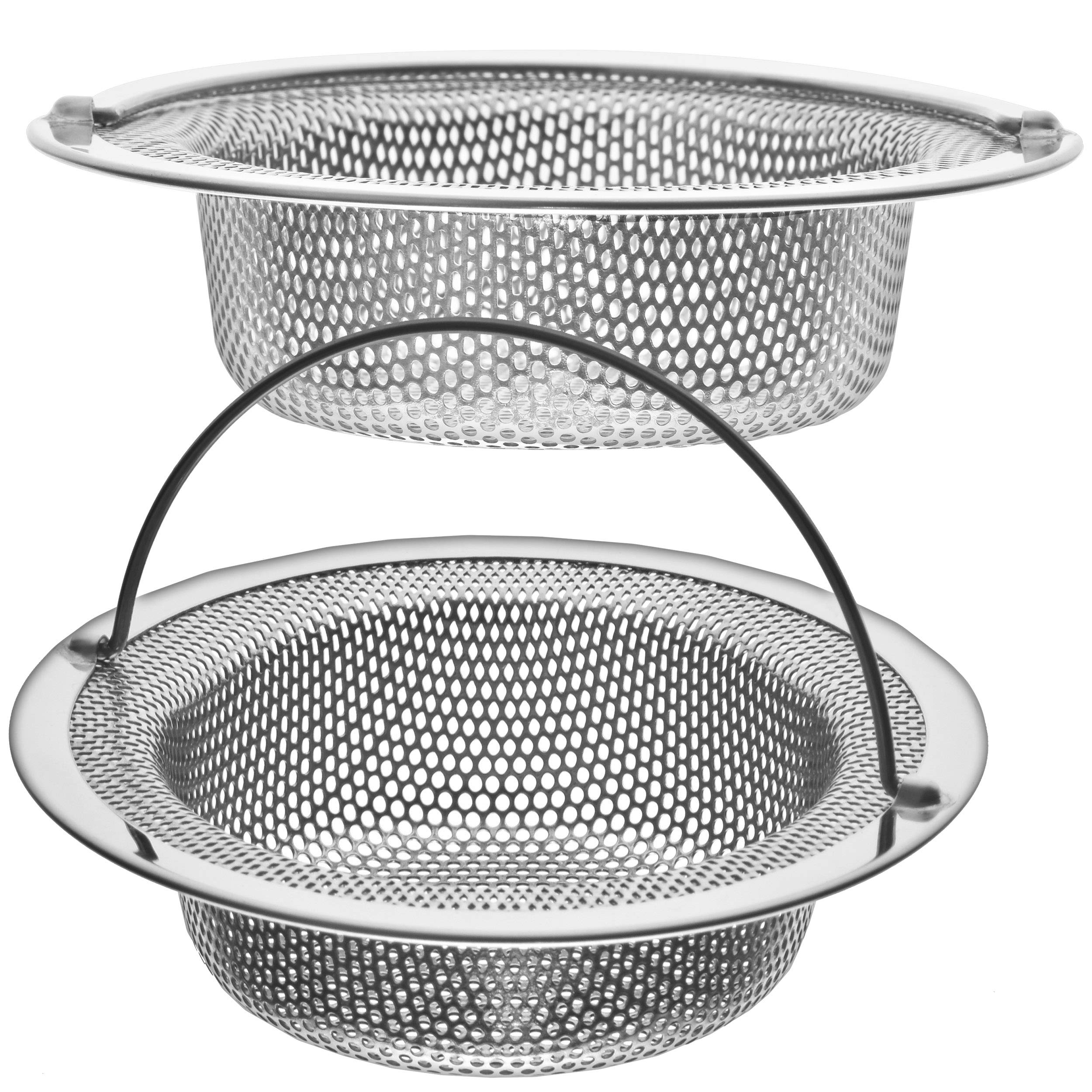 2 Pack - 4.5" Top / 3" Basket - Kitchen Sink Drain Strainer Stainless Steel Large Basket Food Catcher with Handle. Fast Flow and Effective 2/16" Holes