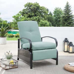 ulax furniture outdoor recliner chair adjustable patio reclining lounge chair with 100% olefin cushion (mist)