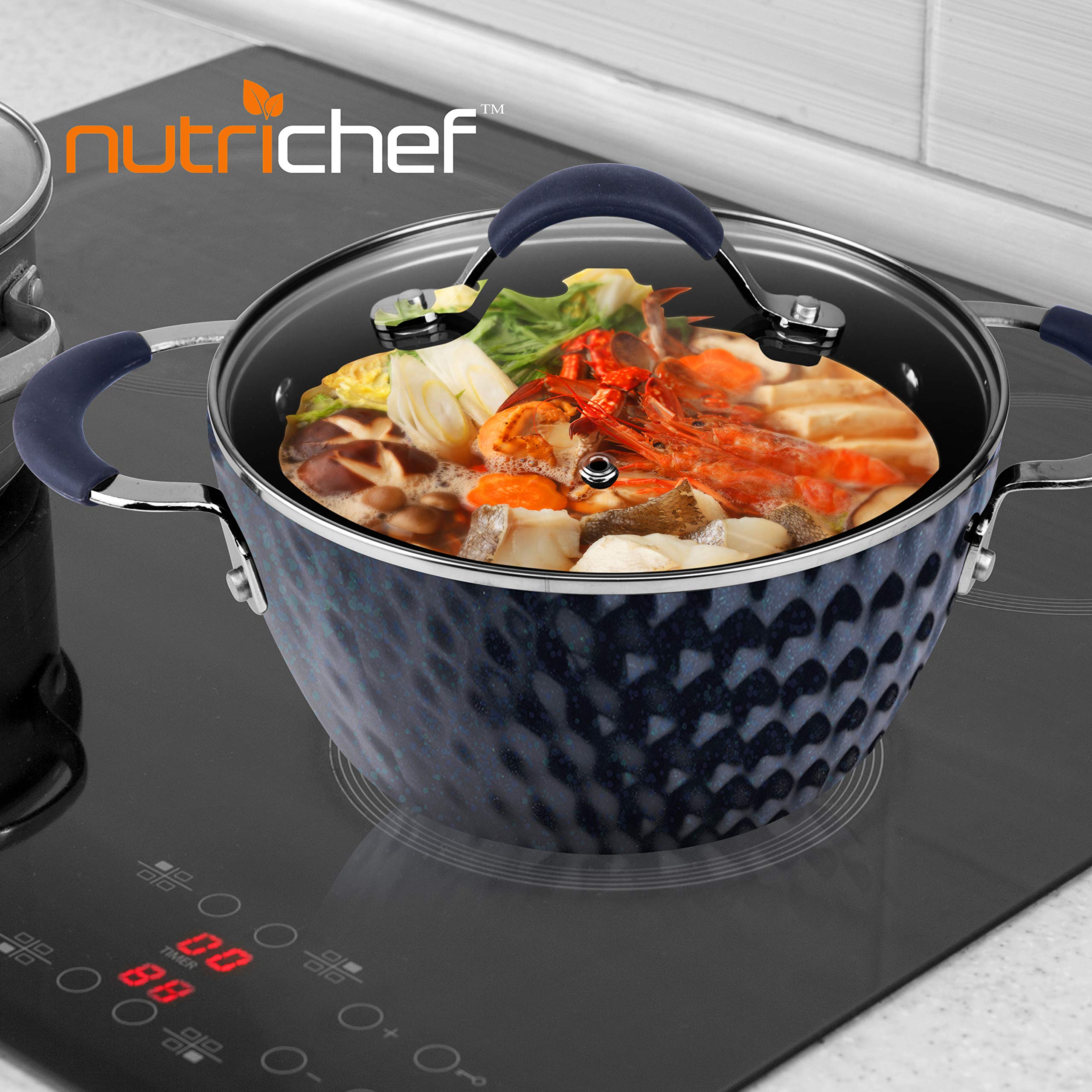 NutriChef Durable Non-Stick Cooking Pot - High-Qualified Kitchen Cookware with See-Through Tempered Glass Lids, 2.1 Quarts, Works with Model: NCCW11DS), One size, Blue - NutriChef PRTNCCW11DSCP