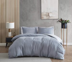 kenneth cole new york - queen duvet cover set, reversible cotton bedding with matching shams, all season home decor (nila grey, queen)