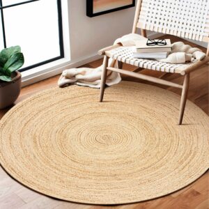 THE BEER VALLEY Jute Braided Boho Area Rug, 8' Round - Natural, Hand Woven Farmhouse Reversible Rugs for Living Room, Kitchen, Bedroom, Sunroom Rustic Decor - 8 Feet Round