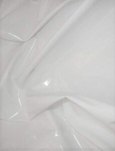 polyester spandex shiny white faux vinyl 2 ways stretch fabric