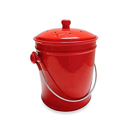 Natural Home 1-Gallon Ceramic Compost Bin in Red