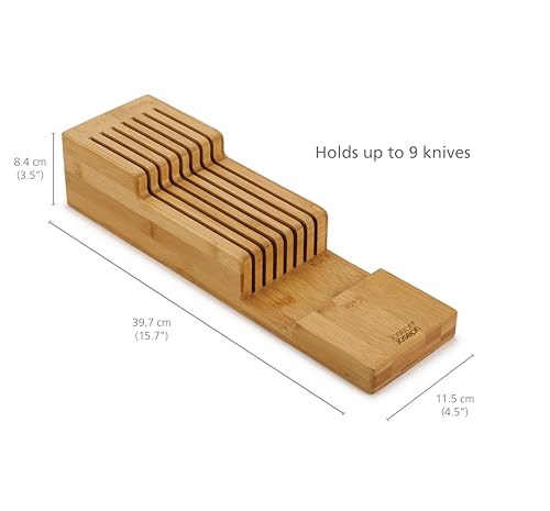 Joseph Joseph DrawerStore Compact Knife Organizer, holds up to 9 knives, Kitchen Organization & Drawer Storage, Bamboo