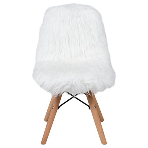 EMMA + OLIVER Kids Shaggy Dog White Accent Chair - Desk Chair - Playroom Chair