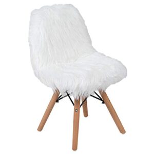 EMMA + OLIVER Kids Shaggy Dog White Accent Chair - Desk Chair - Playroom Chair