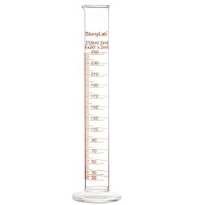 stonylab 1-pack graduated cylinder, borosilicate glass 250 ml heavy wall graduated glass measuring cylinder