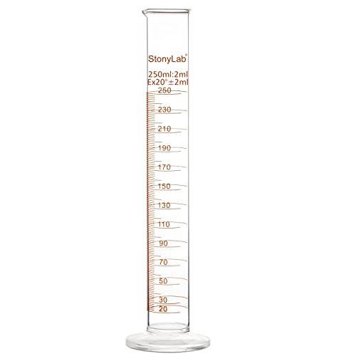 stonylab 1-Pack Graduated Cylinder, Borosilicate Glass 250 ml Heavy Wall Graduated Glass Measuring Cylinder