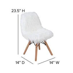 EMMA + OLIVER Kids Shaggy Dog White Accent Chair - Desk Chair - Playroom Chair