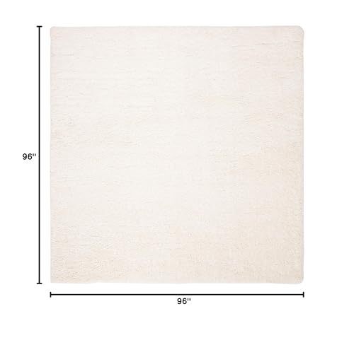 SAFAVIEH Fontana Shag Collection Area Rug - 8' Square, Ivory, Solid Design, Non-Shedding & Easy Care, 2-inch Thick Ideal for High Traffic Areas in Living Room, Bedroom (FNT800A)