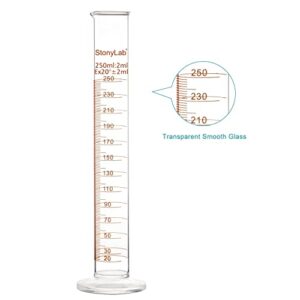 stonylab 1-Pack Graduated Cylinder, Borosilicate Glass 250 ml Heavy Wall Graduated Glass Measuring Cylinder