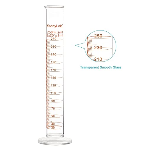 stonylab 1-Pack Graduated Cylinder, Borosilicate Glass 250 ml Heavy Wall Graduated Glass Measuring Cylinder