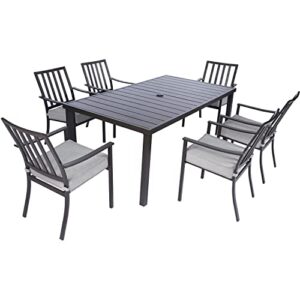 mod furniture carter 7-piece patio dining set, modern patio furniture, outdoor dining set for 6 with all-weather aluminum frames, padded dining chairs, and slat table