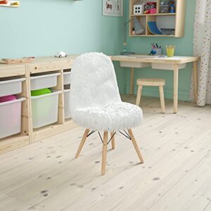 emma + oliver kids shaggy dog white accent chair - desk chair - playroom chair